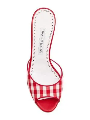Manolo Blahnik 70mm Jadara Gingham Mules - Red