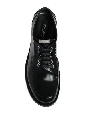 Dolce & Gabbana Apos;s Calfskin Logo Plaque Derby Shoes - Nero
