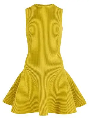 Alaïa Sleeveless English Rib Mini Skater Dress - Lime