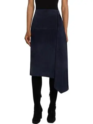 Co Scarf Pleat Suede Midi Skirt - Navy