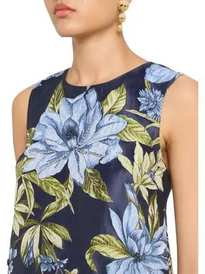 Aidan Mattox Sleeveless Beaded Floral Jacquard Gown - Blue Multi