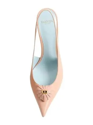 Valentino Garavani 100mm Coeur Royal Leather Slingback Pumps - Light Phar