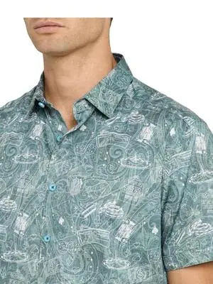 Robert Graham The Vault Printed Stretch-cotton Short-sleeve Shirt - Emerald