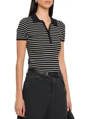 NILI LOTAN Fenna Striped Short-sleeve Polo Shirt - Black/thin
