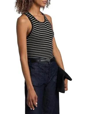 NILI LOTAN Lottie Striped Silk Tank - Black/thin