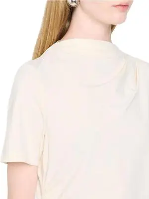 LE JEAN Willow Cotton-blend Draped T-shirt - Bone