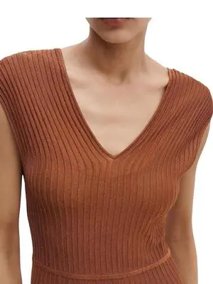 Rag & Bone Aubrey Metallic Rib-knit Maxi Dress - Rust