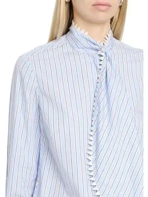 MAISON COMMON Striped Cotton Neck-scarf Button-down Shirt