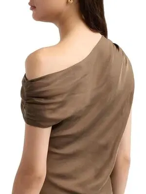 TOCCIN Veda Draped Off-the-shoulder Top - Coffe