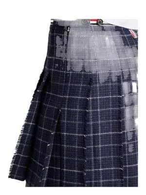 Thom Browne Windowpane Wool Mini Skirt - Navy