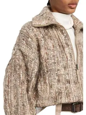 Brunello Cucinelli Sequined Mohair Cardigan - Beige