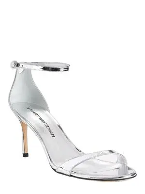 STUART WEITZMAN 75mm Nudist Ii Metallic Leather Ankle-strap Sandals - Silver