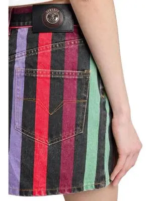 Versace Stripe Denim Mini Skirt - Multicolor