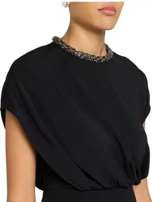 Roland Mouret Crystal-collar Sleeveless Blouson Mini Dress - Black