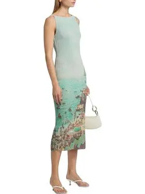 Staud Bryn Seaside-print Rib Knit Midi Dress Endless Su