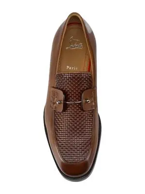CHRISTIAN LOUBOUTIN Apos;s Chambelimoc Woven Leather Boat Shoes - Brown
