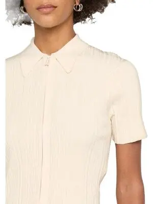 Victoria Beckham Ribbed Polo Top Elderflowe