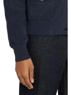 Brunello Cucinelli Shimmering Cashmere-blend Crewneck Cardigan - Ci582 Navy