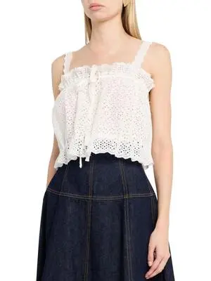 Ulla Johnson Isola Embroidered Eyelet Cotton Top - Pristine