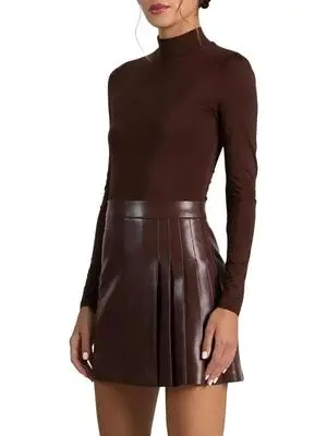 Alice + Olivia Chara Mixed-media Pleated-skirt Mini Dress - Dark Choco