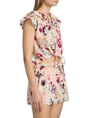 Ulla Johnson Eleonore Floral Ruffled Silk Tieneck Top Summer Gar