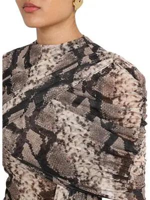Lapointe Snakeskin-print Mesh Draped Capelet Maxi Dress - Python Pri