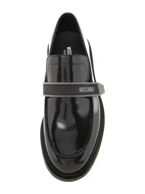 Moschino Apos;s Logo Leather Slip-on Loafers - Black