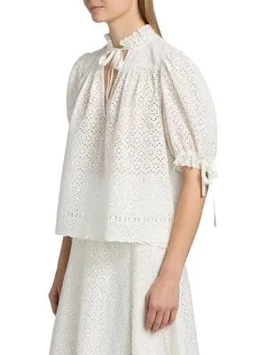 Ulla Johnson Aloutte Eyelet Cotton Top - Pristine