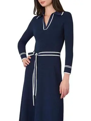 Shoshanna Malia Tie-waist A-line Midi Dress - Navy/ivory