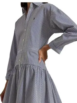 Polo Ralph Lauren Pinstriped Cotton Drop-waist Mini Shirtdress - White/fall