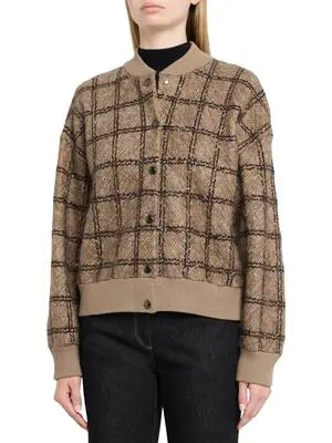 BRUNELLO CUCINELLI Paillette Check Mohair Knit Bomber Cardigan
