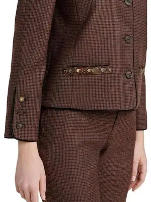 Etro Feather-trim Houndstooth Wool Single-breasted Jacket - Multicoro