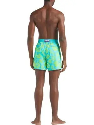 Vilebrequin Men & Apos;s Flocked Tropical Turtle Swim Trunks Ceramic