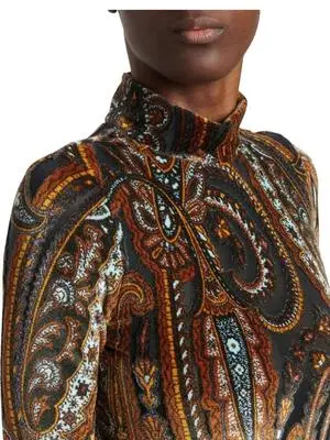 Etro Paisley Mock-neck Knee-length Dress Blue Multi