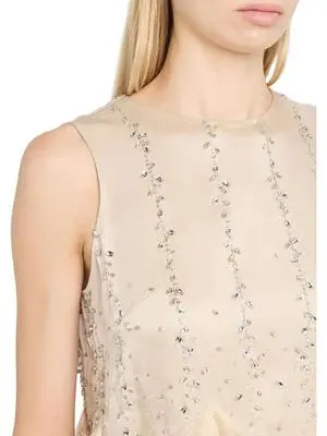 LAPOINTE Crystal & Feather Embellished Satin Cropped Tank Top