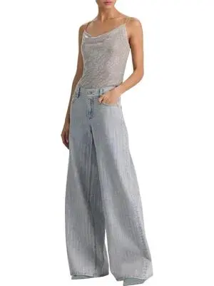Alice + Olivia Harmon Crystal Chainmail Slip Tank Top - Silver/cha