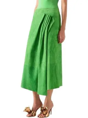 Akris Pleat Gathered Suede Midi Skirt - Amazon Gre