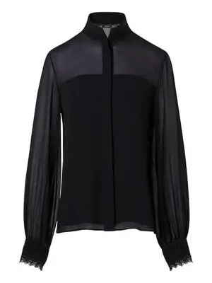 Akris Silk Georgette Embroidered Scarf Blouse - Black