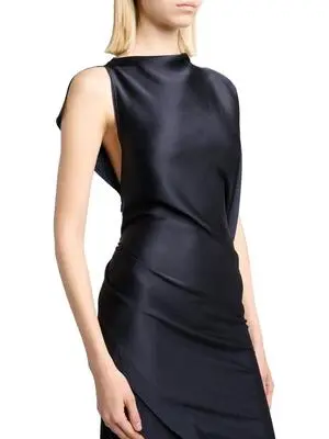 Victoria Beckham Kyra Satin Asymmetric Midi Dress - Midnight