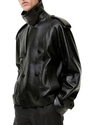 Burberry Apos;s Leadenham Double-breasted Leather Jacket - Black