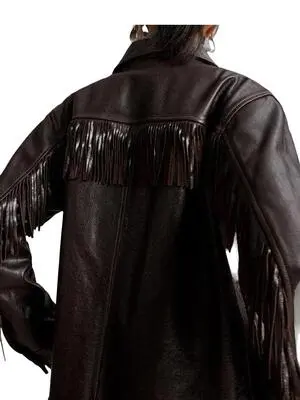 Polo Ralph Lauren Fringed Leather Button-front Jacket - Dark Choco