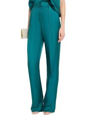 Lapointe Belted Silk Pleated Straight-leg Trousers - Emerald