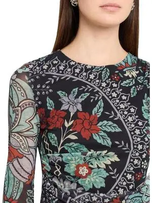 Elie Tahari The Delilah Ruched Floral-print Mesh Top Dianas Gar