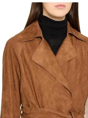 ARMA Yava Wrap-front Lambskin Suede Coat - Saddle