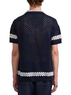 Frescobol Carioca Apos;s Marques Cotton Crochet Camp Shirt - Navy
