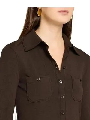 FRAME The Pocket Rib-knit Polo Shirt - Chestnut