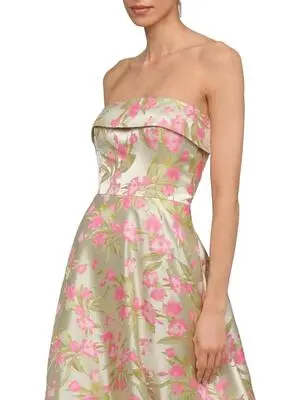 Theia Sylvana Strapless High-low Jacquard Gown - Blushberry