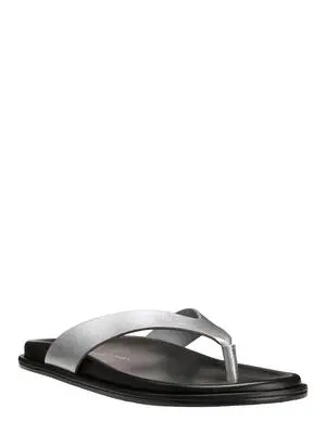 STUART WEITZMAN Mary Kate Metallic Leather Thong Sandals - Silver