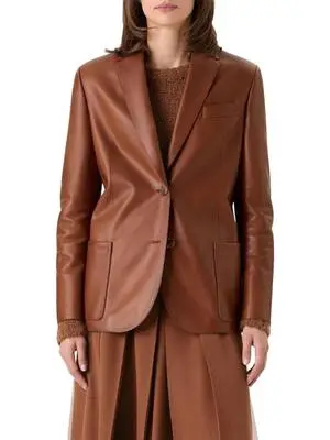 Akris Kora Nappa Leather Single-breasted Jacket - Vicuna