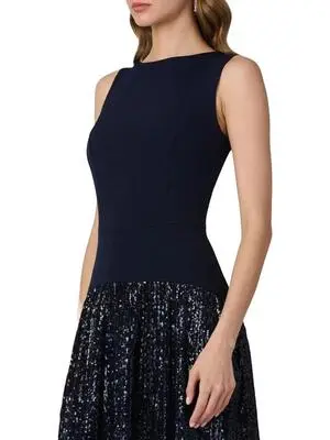 Shoshanna Dorothy Sleeveless Sequin Crepe Maxi Dress - Navy